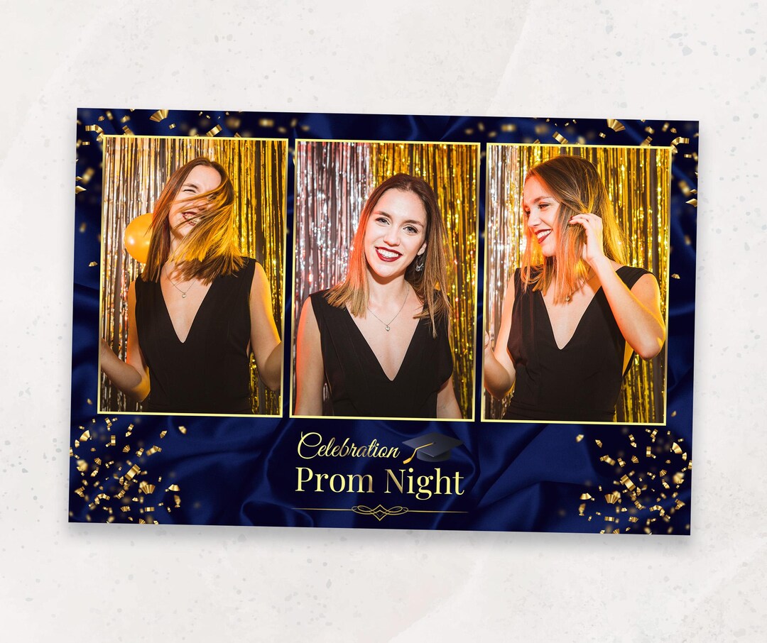 Prom Photobooth Template | Navy Blue & Gold Elegant Party Overlay ...