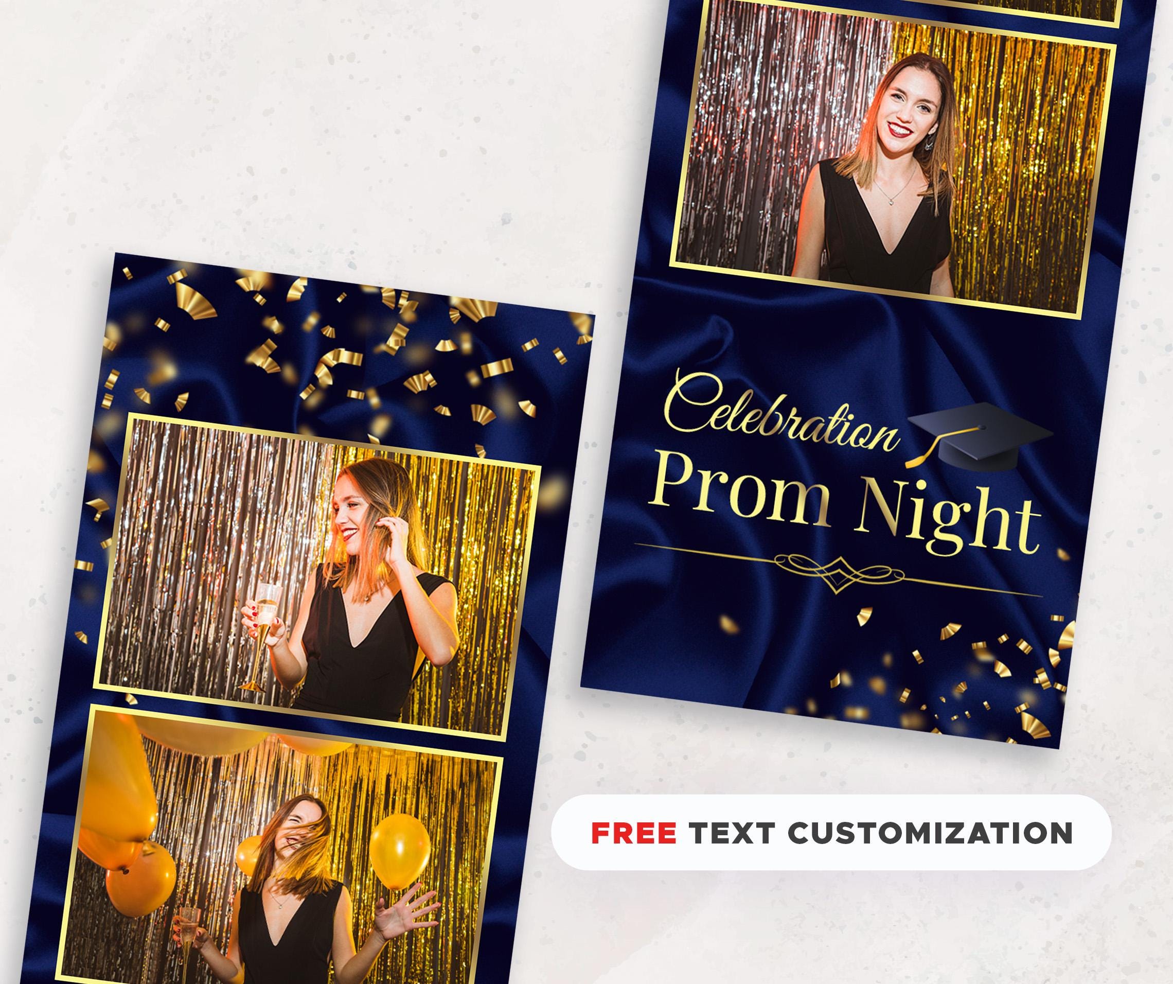 Prom Photobooth Template | Navy Blue and Gold Elegant Party Overlay ...