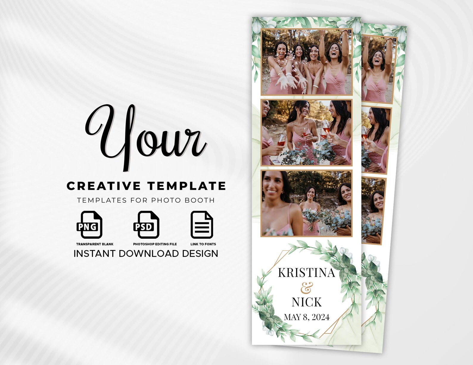 Wedding Photo Booth Template, 2x6 Strip, Bridal Shower, Sweet 16 ...