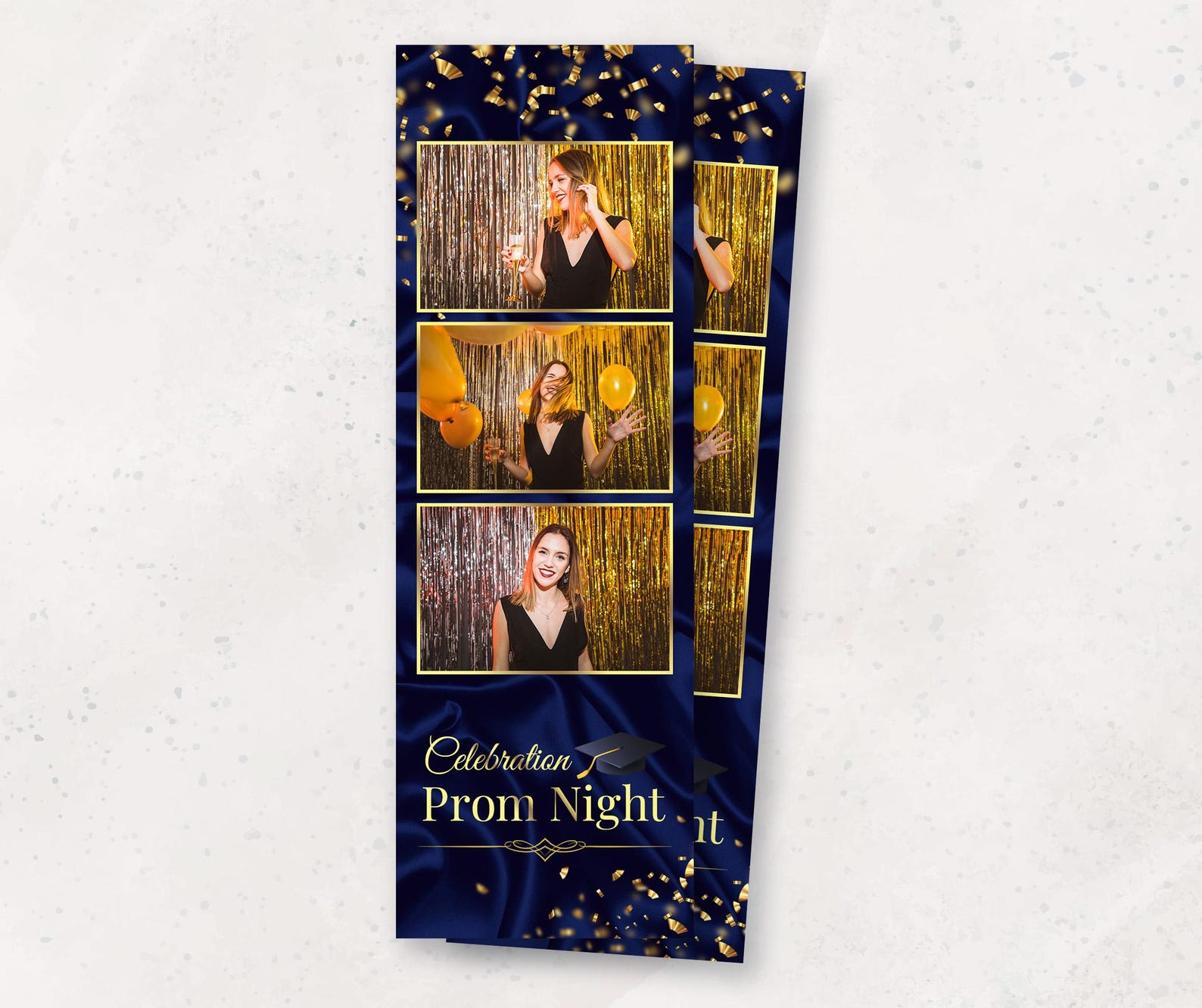 Prom Photobooth Template | Navy Blue and Gold Elegant Party Overlay ...
