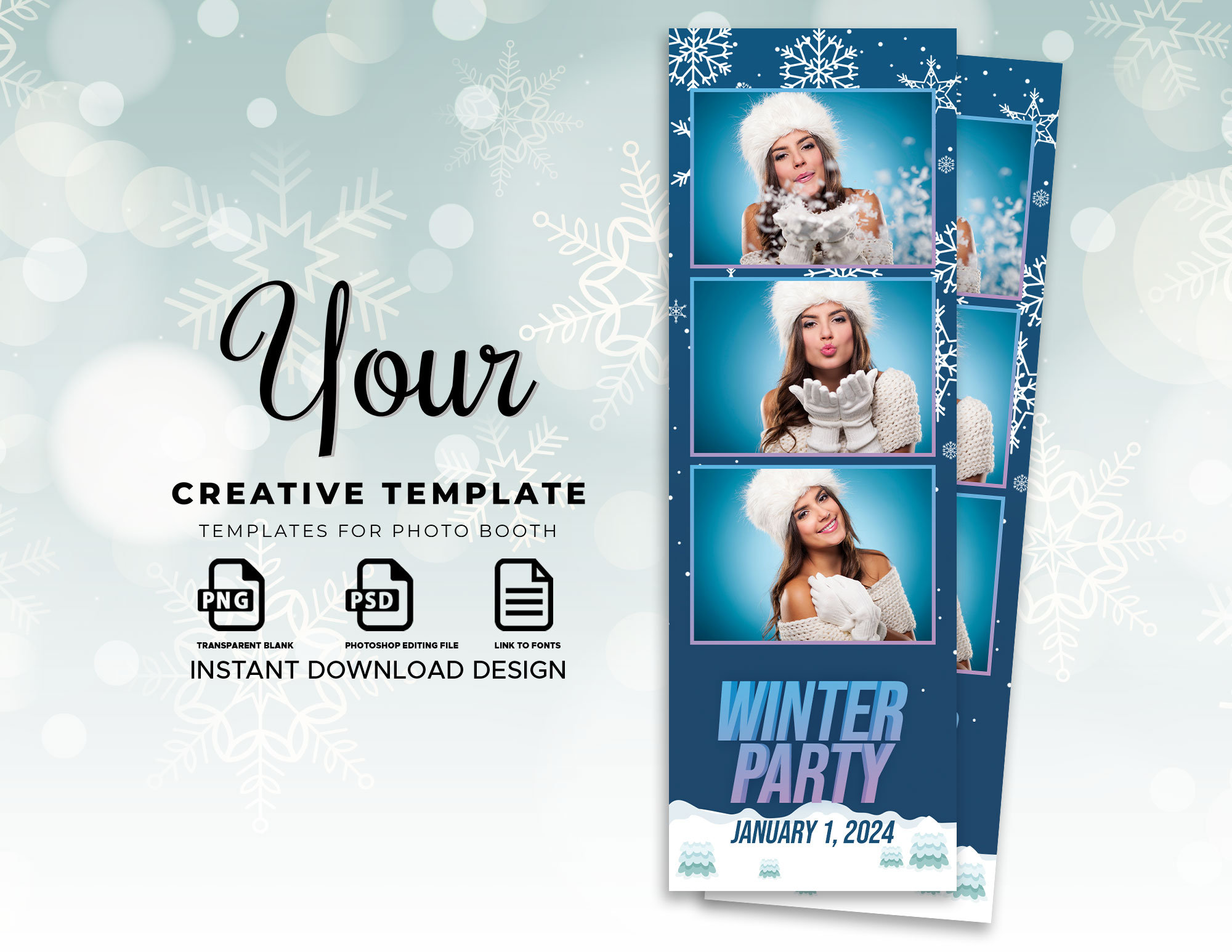 Photo Booth Template, Winter Wonderland Photobooth Template, Snowflakes ...