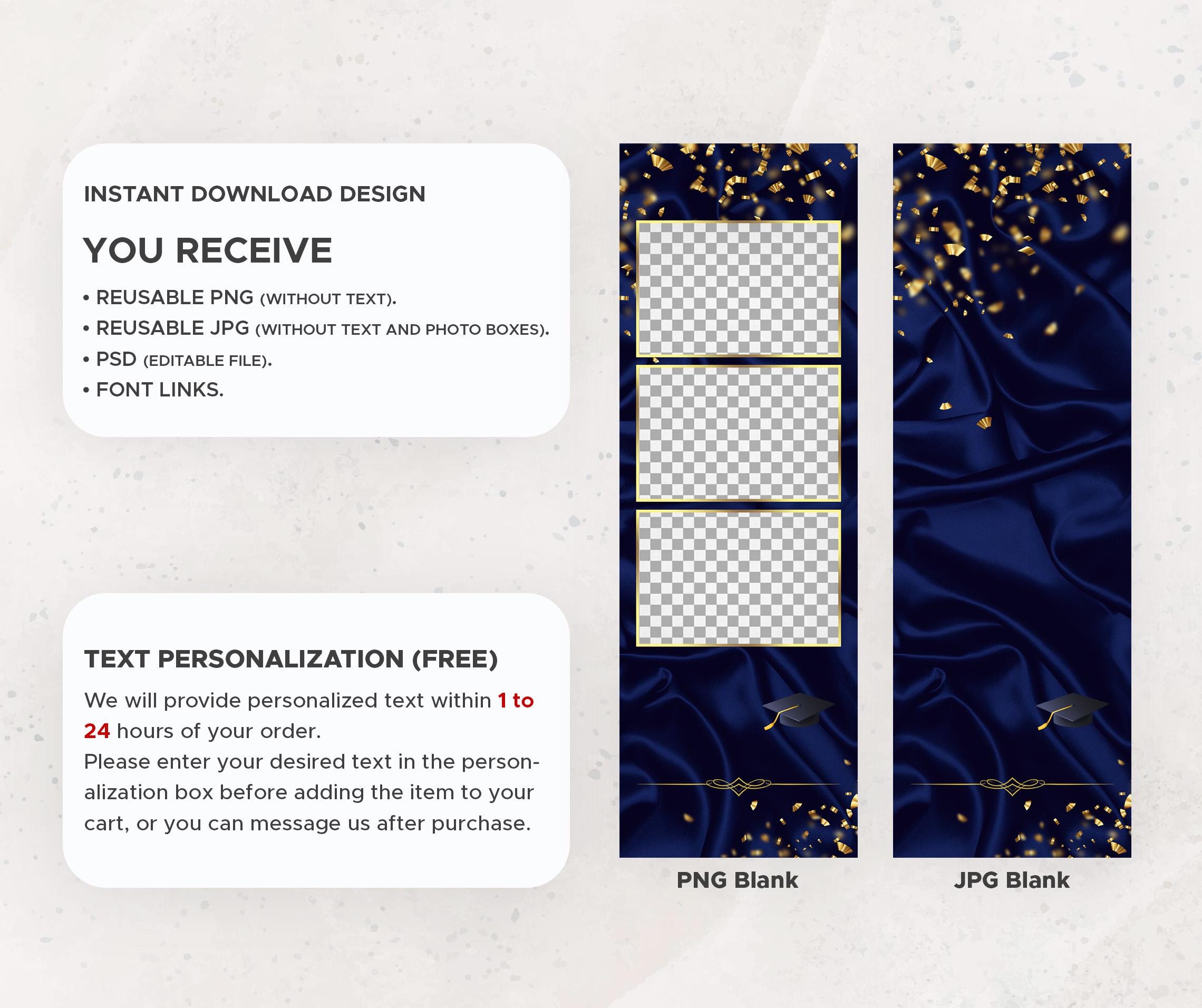 Prom Photobooth Template | Navy Blue and Gold Elegant Party Overlay ...