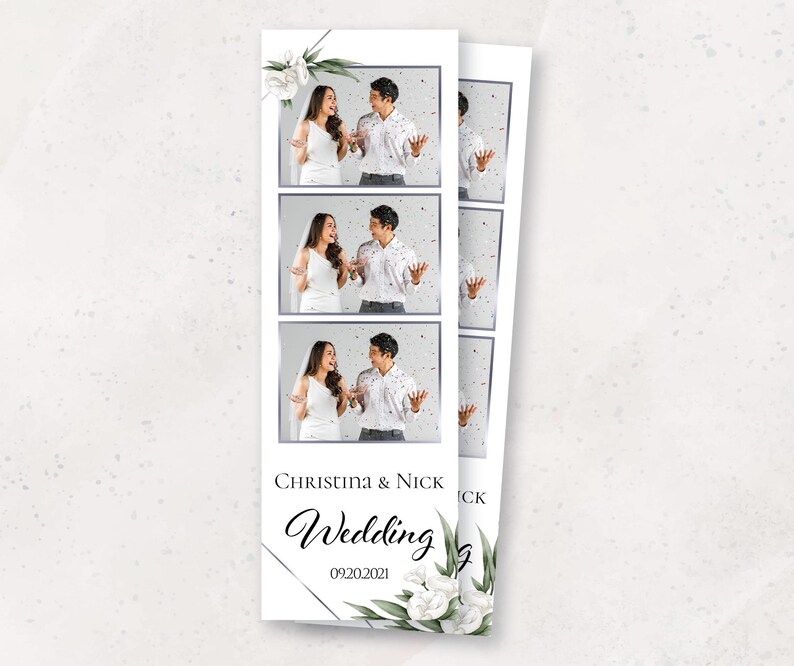 Minimal White Floral Wedding Photo Booth Template | Elegant 2x6 Strip ...