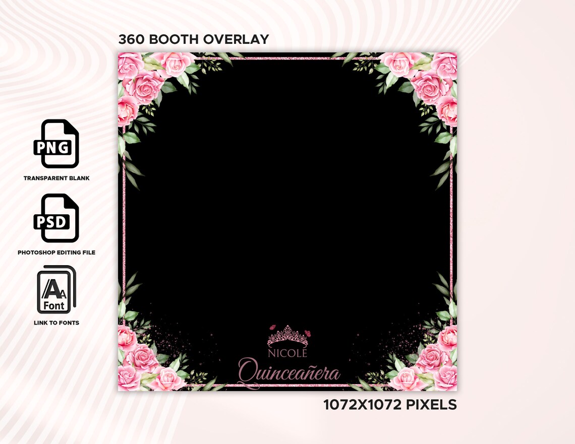 Quinceañera 360 Booth Overlay, Sweet 16 360 Video Spinner With Pink ...