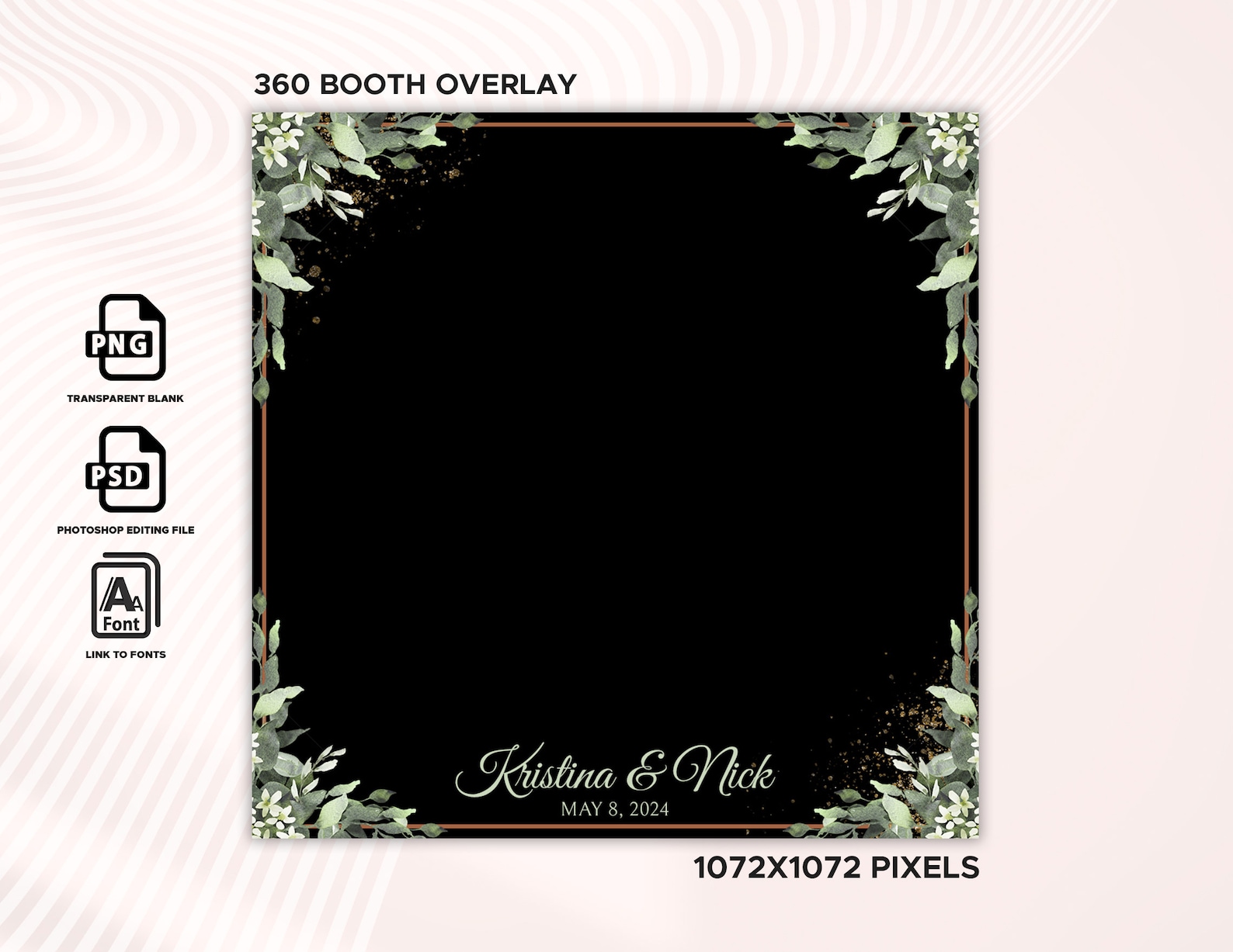360 Overlay, Wedding 360 Booth Overlay , Flowers 360 Photo Template ...