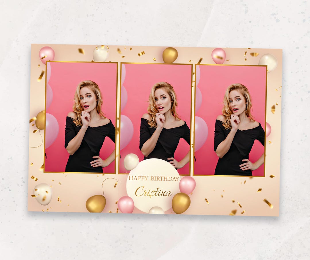 Photobooth Template, Birthday Photo Booth Template, Gold Birthday Party ...