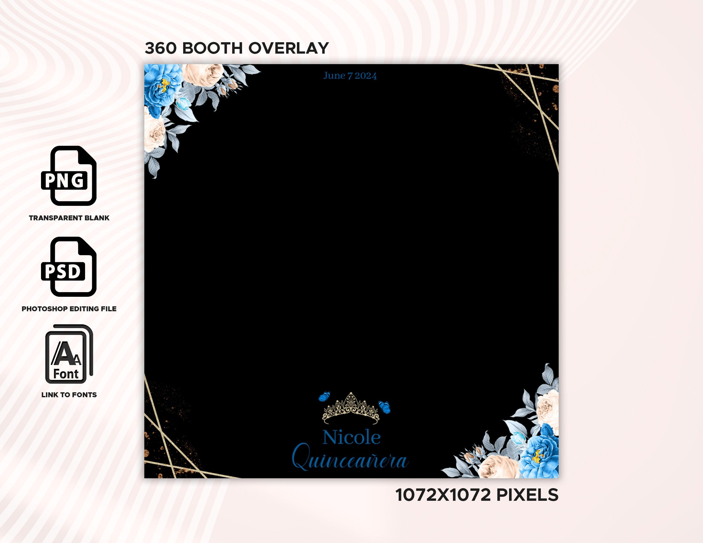 Quinceañera 360 Booth Overlay, Sweet 16 360 Booth Template, 360 Booth ...