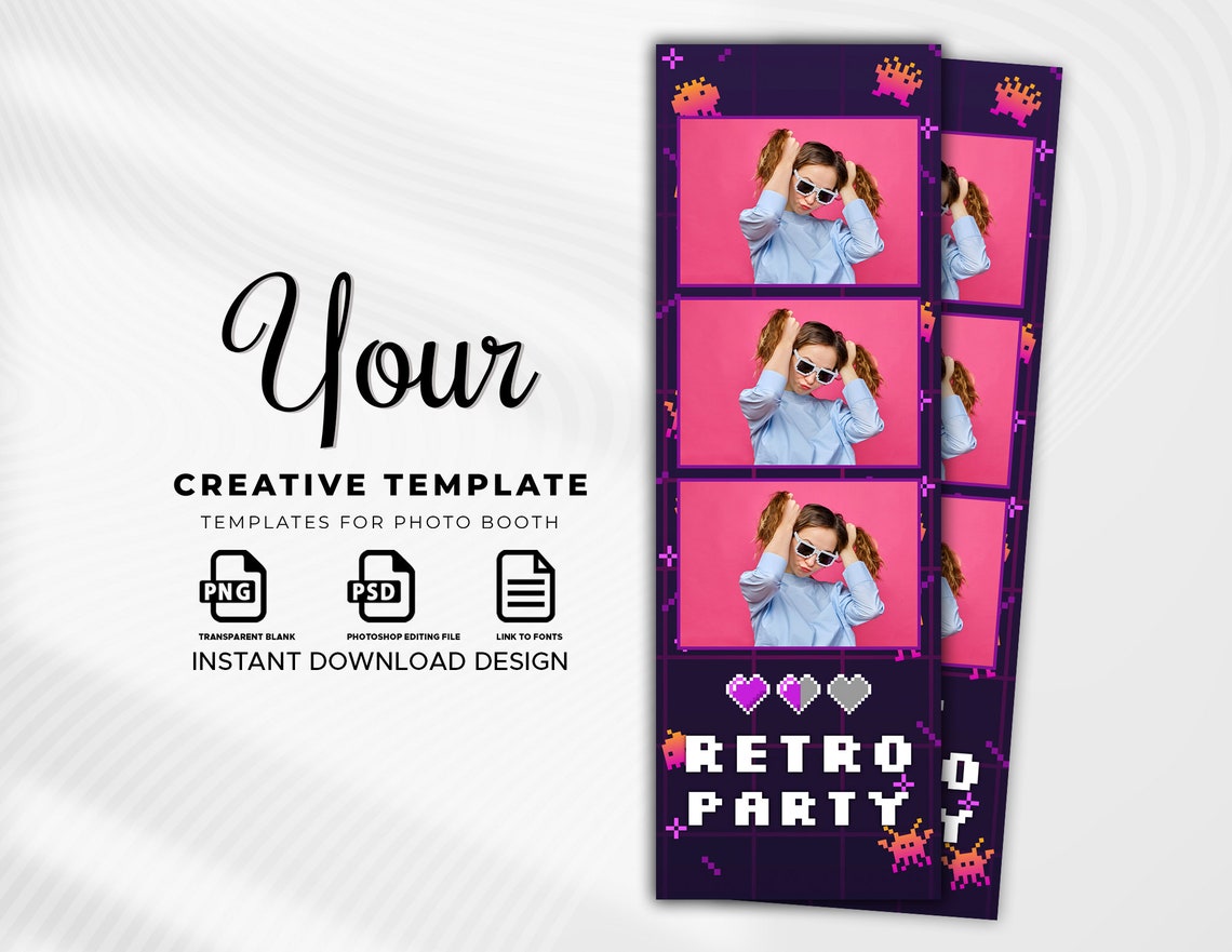 Photo Booth Template, Retro Photo Booth Template, 8bit Photo Booth ...