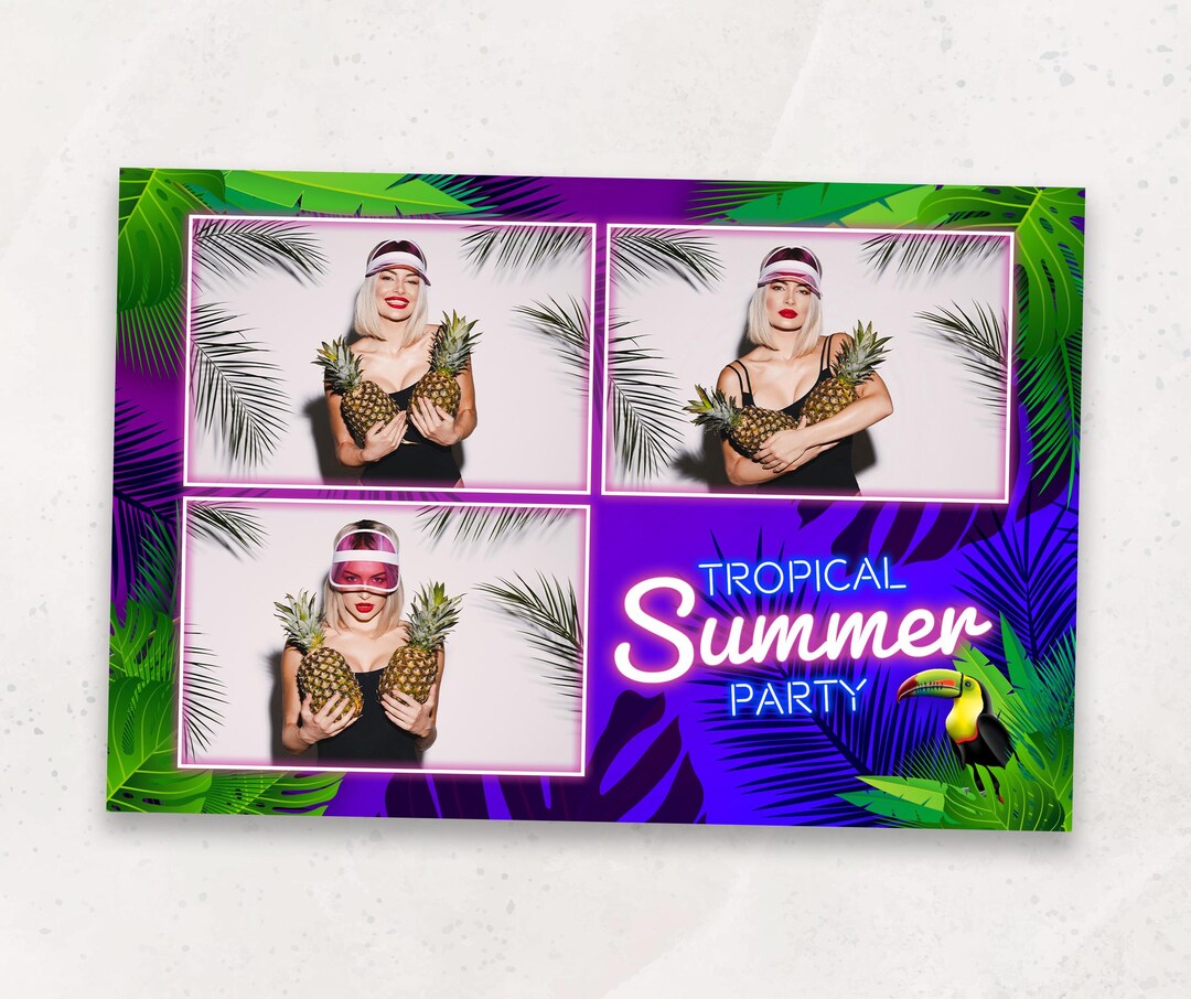 Tropical Summer Photo Booth Strip Template | 4x6 Neon Jungle Party ...