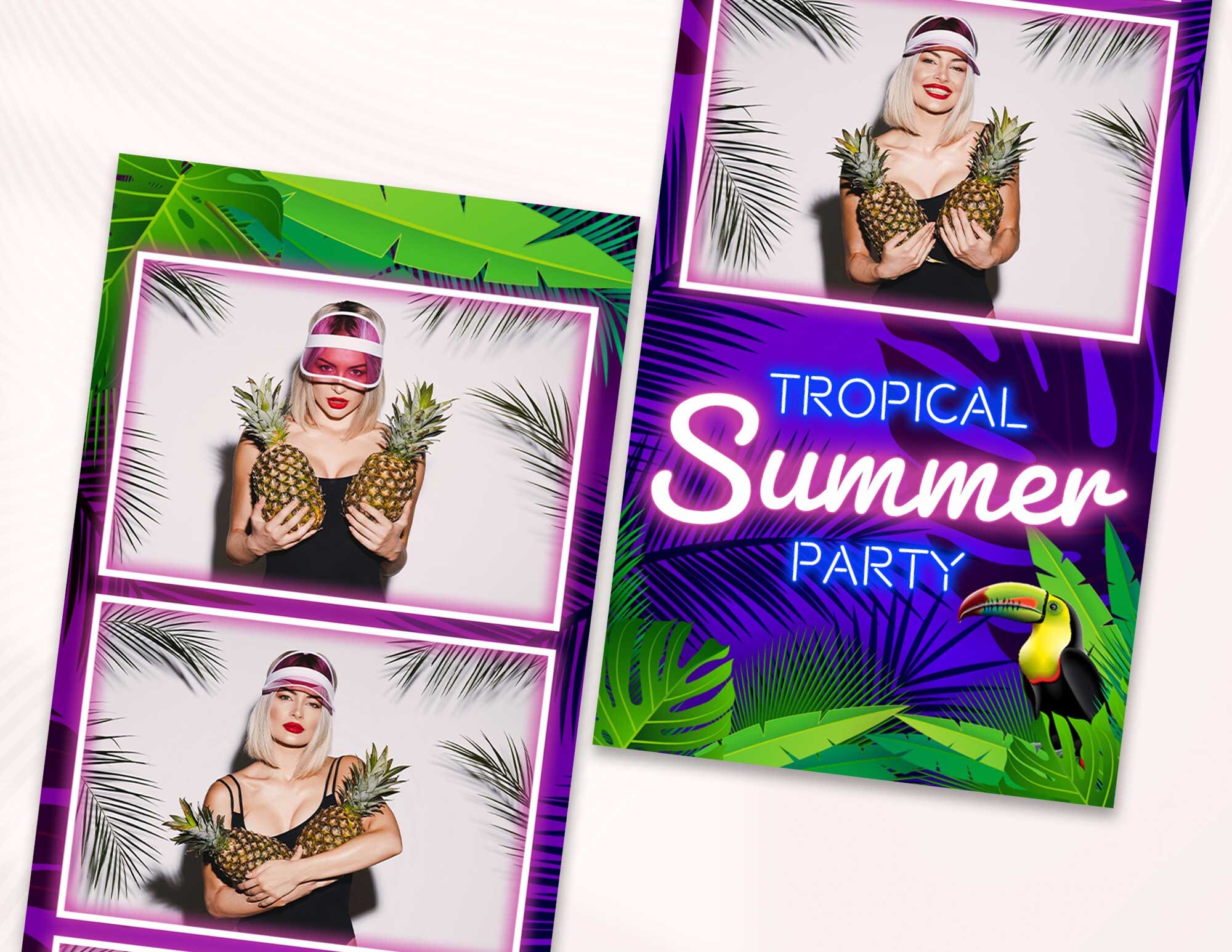 Summer Photo Booth Template, Tropical Summer Photobooth Template, Neon ...