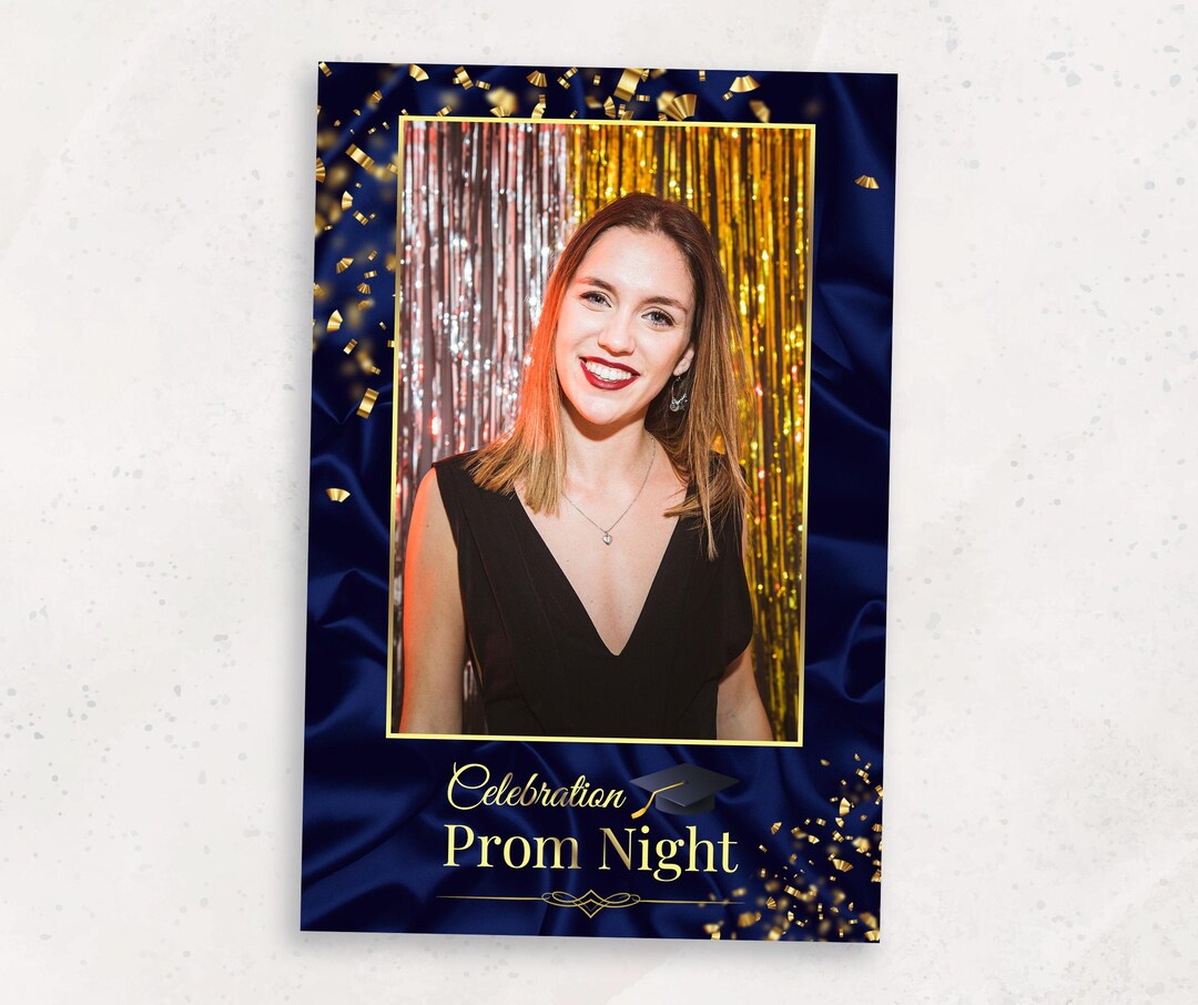Prom Photobooth Template | Navy Blue and Gold Elegant Party Overlay ...