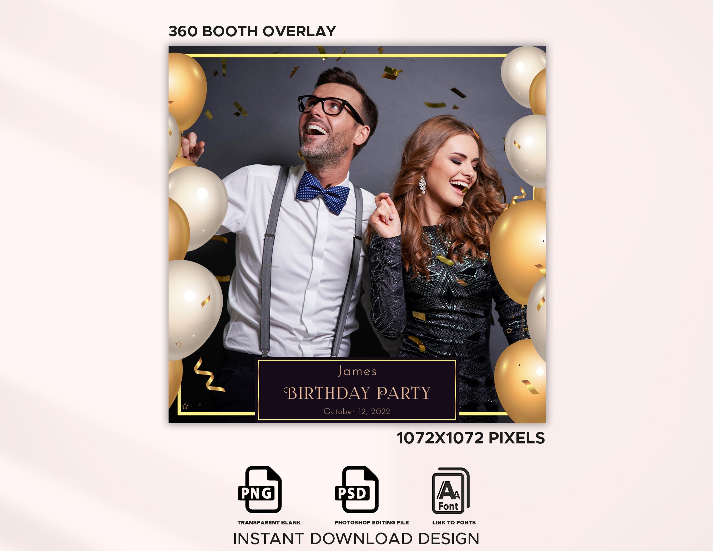 Golden 360 Spinner Overlay, Gold 360 Booth Overlay , 360 Photo Template ...