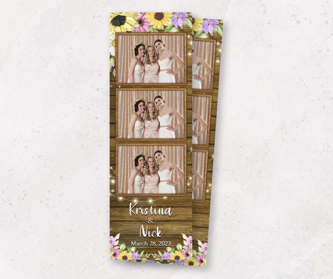Rustic Sunflower Wedding Photo Booth Template | 2x6 Strip | Wood ...