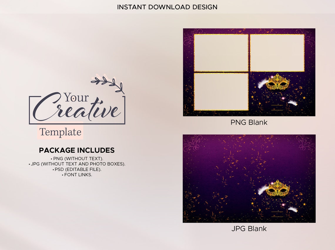 Masquerade Photo Booth Template, Mardi Gras Photo Booth Template, Photo ...