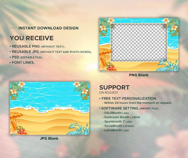 Photobooth Template, Beach Party, Summer Party, Photo Booth Template ...