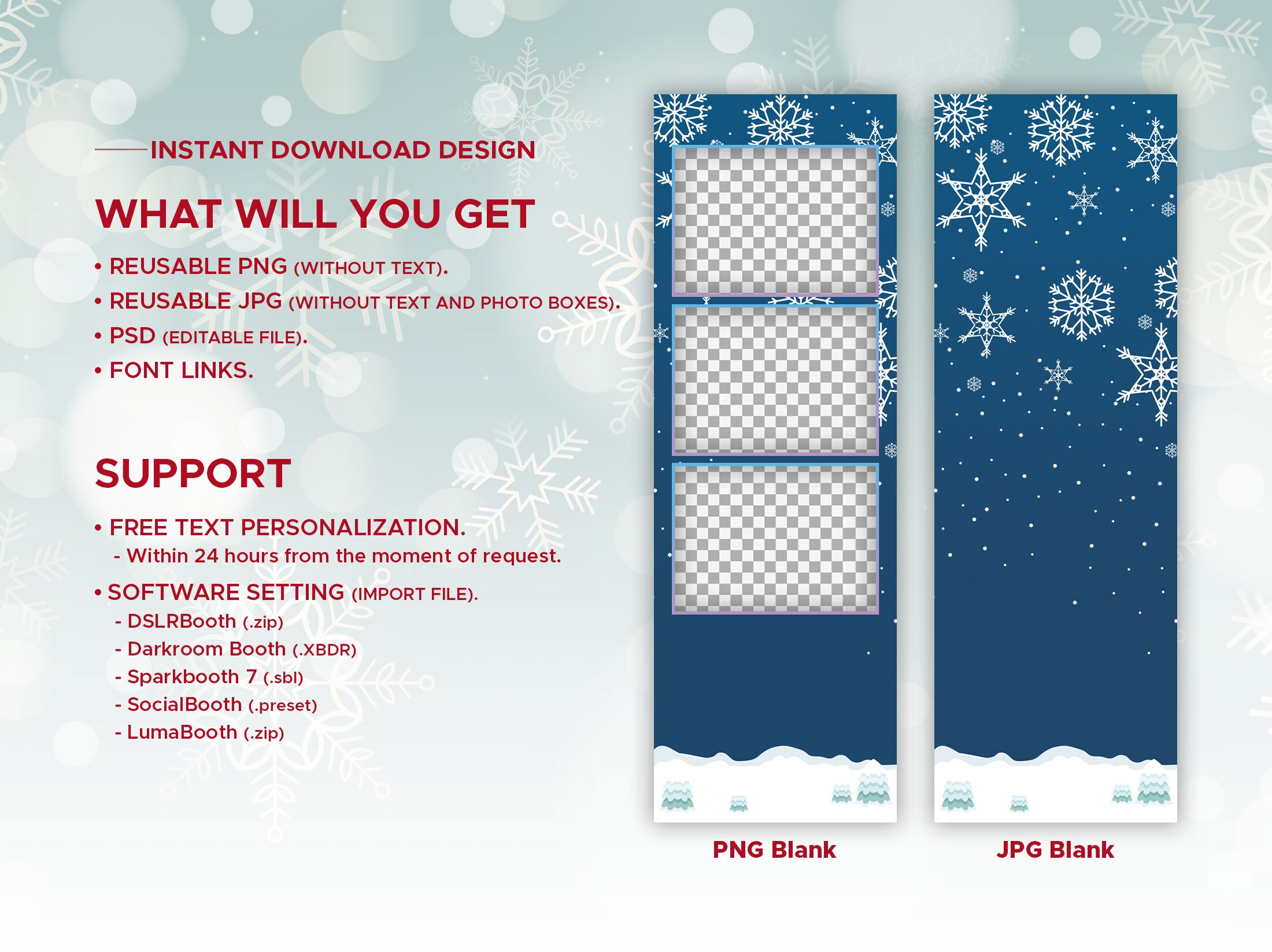 Photo Booth Template, Winter Wonderland Photobooth Template, Snowflakes ...