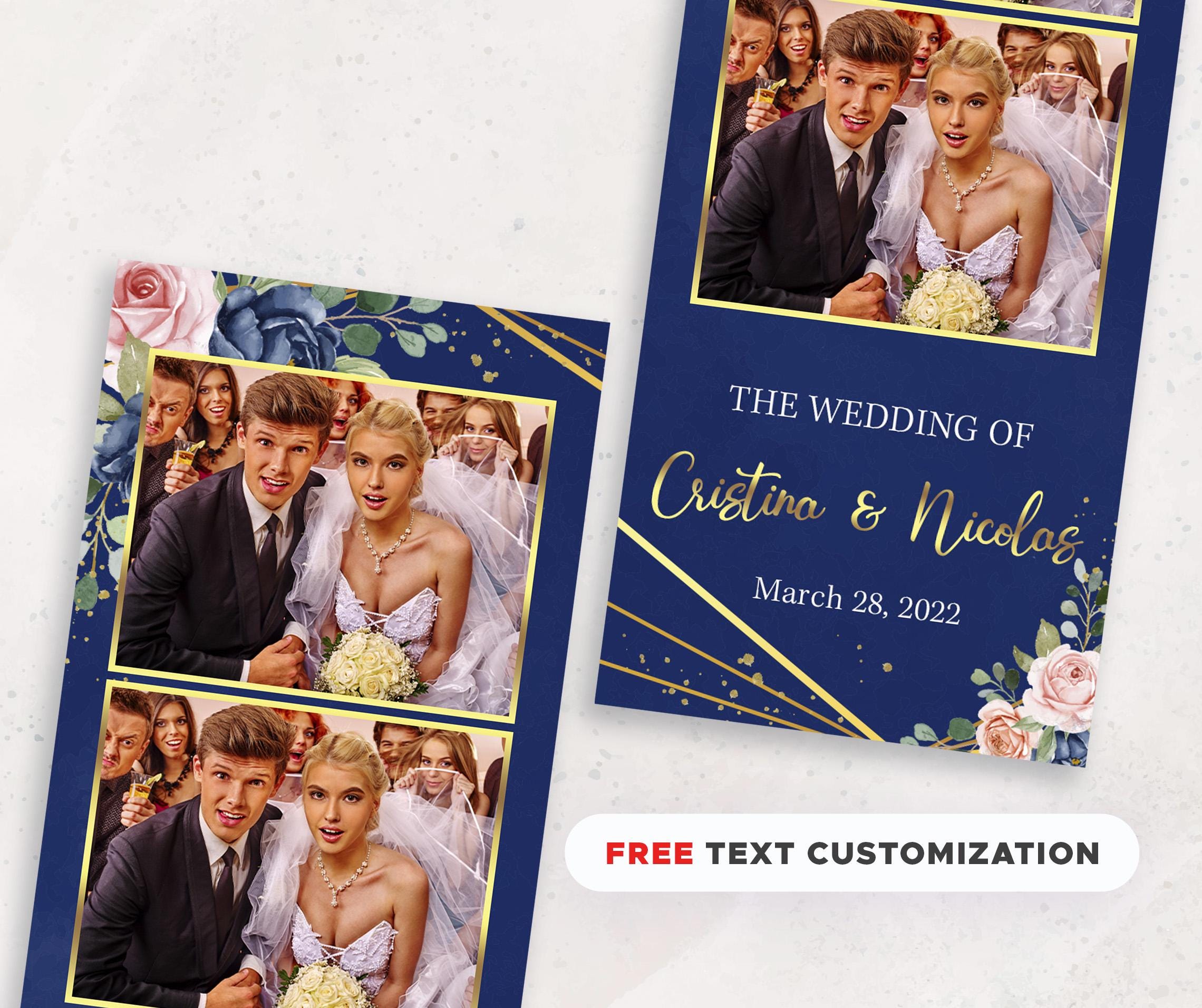 Navy & Gold Wedding Photo Booth Template | Elegant 2x6 Strip With Blush ...