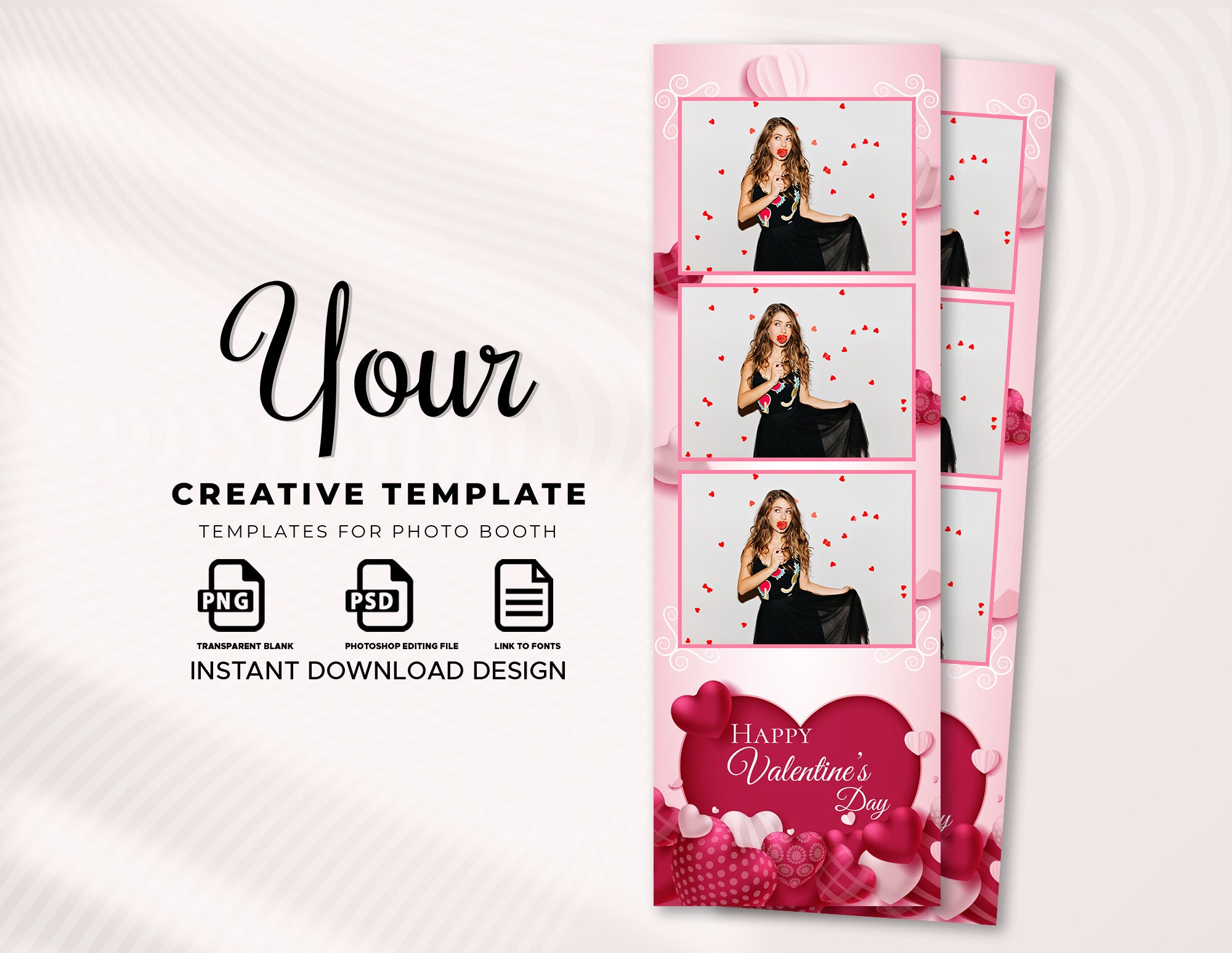 Hearts Valentine's Photo Booth Template, Valentine's Day Photo Booth ...