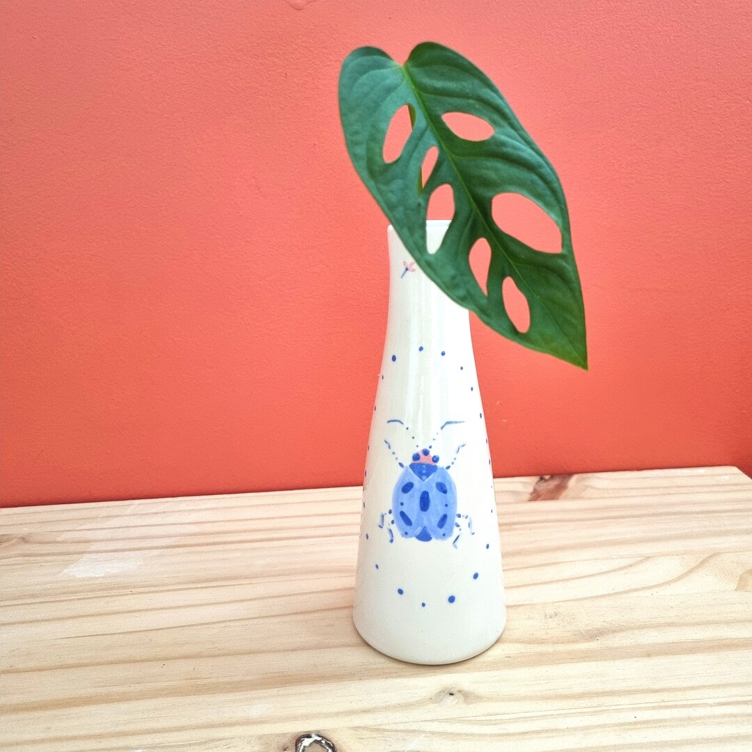 Soliflore Lili the Beetle, Blue and Pink Insect, Handcrafted, Unique ...