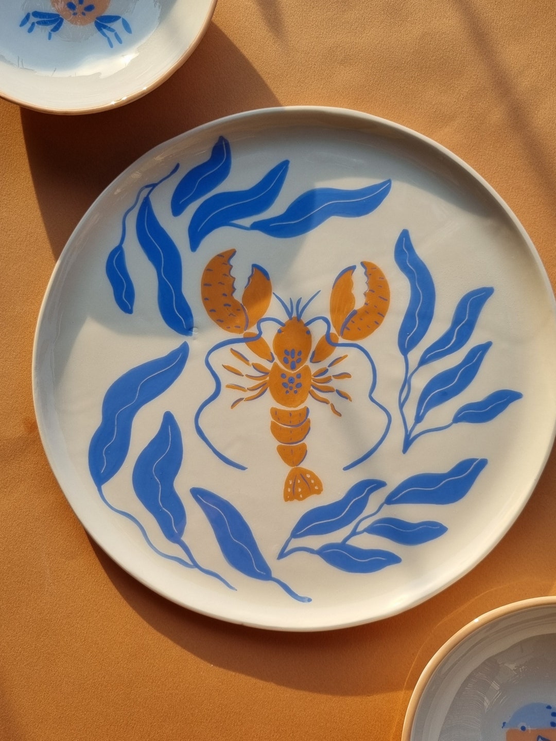 Large Ceramic Dish, Lobster, Coral and Blue, Unique Piece - Etsy