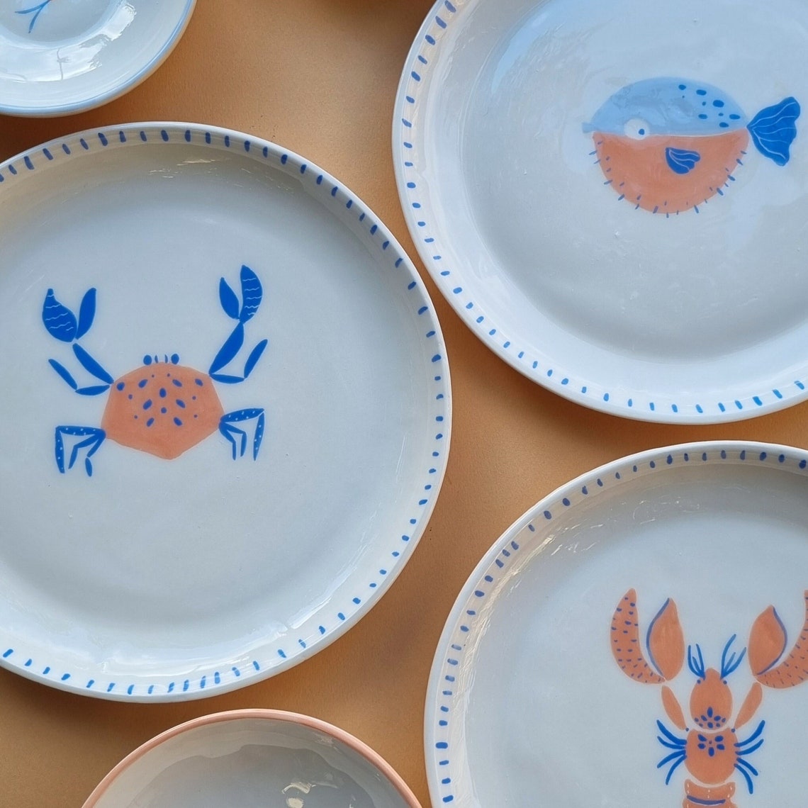 Lobster Ceramic Dish, Marine Animals Collection. Coral and Blue Colors ...