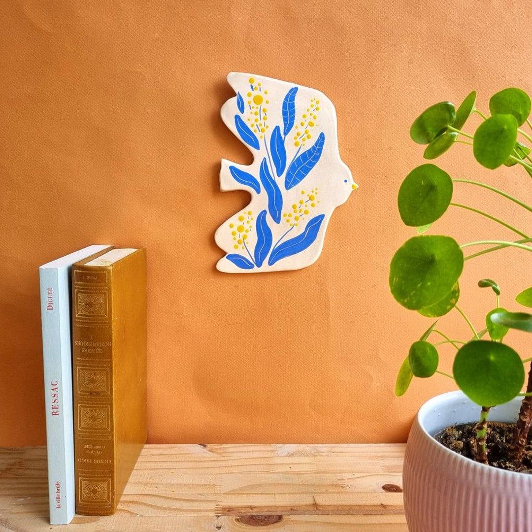 "clara" Ceramic Lucky Bird, Wall Hanging Decoration, Mimosa and Blue ...