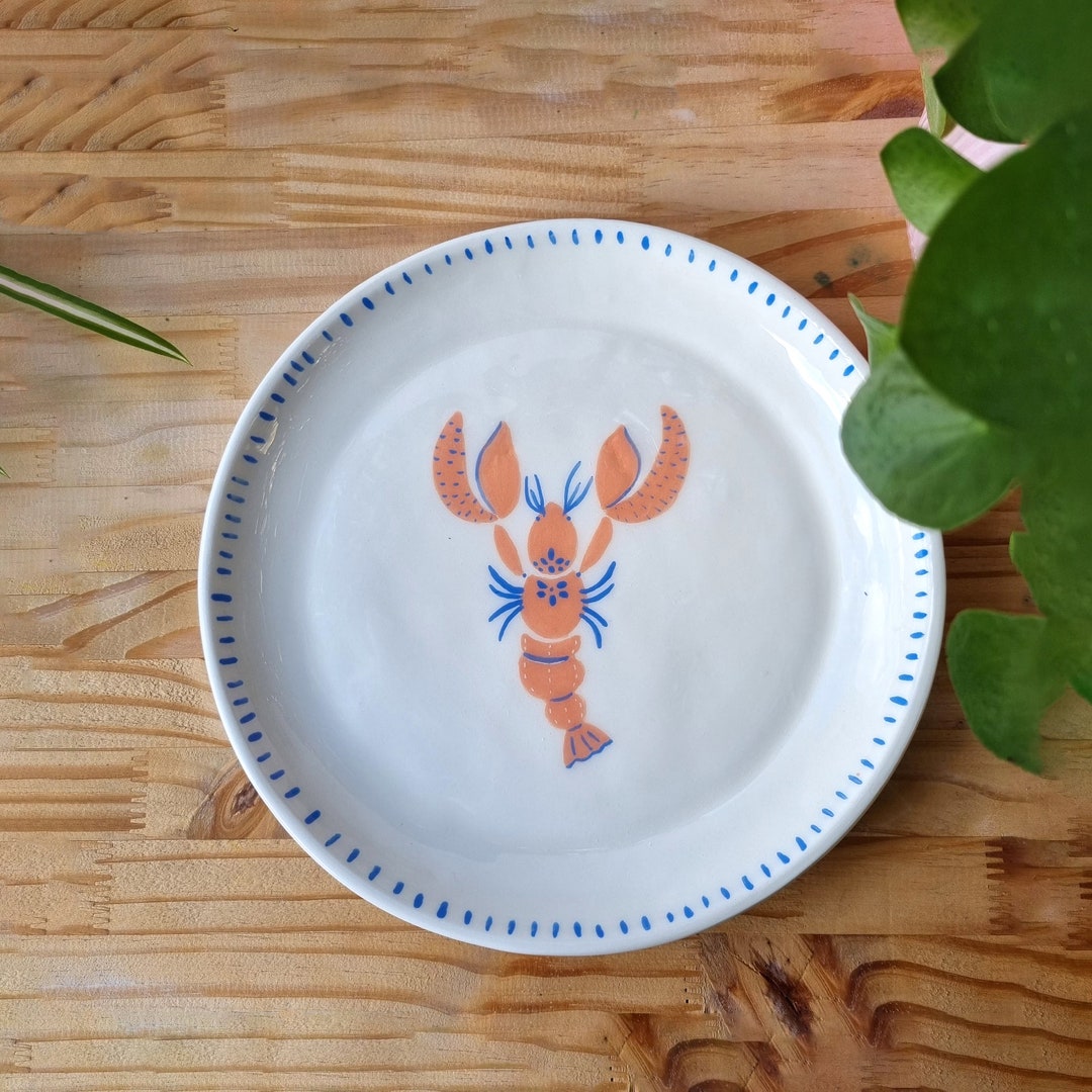 Lobster Ceramic Dish, Marine Animals Collection. Coral and Blue Colors ...