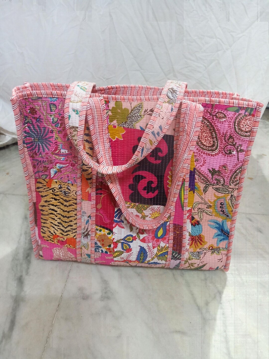 Quilted Patchwork Duffle Tote Shoulder Bag Reversible Tote Bag Floral ...