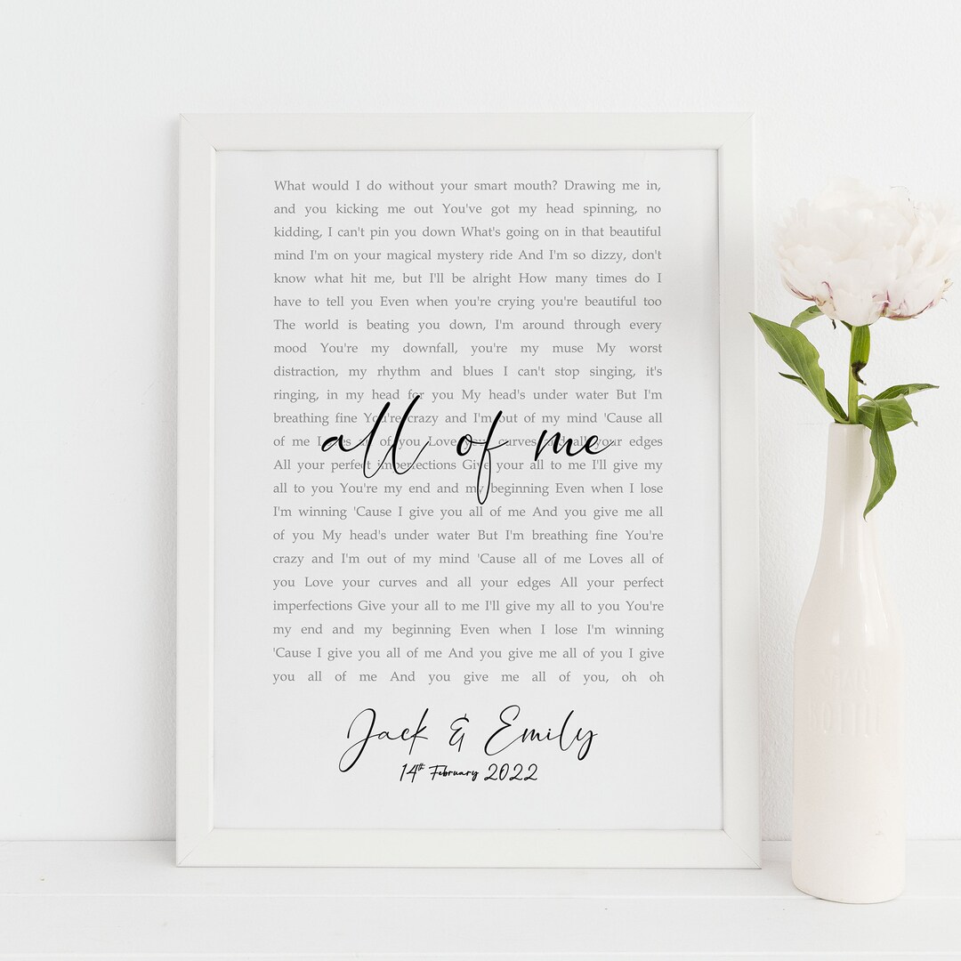 Song Lyrics Wall Art, Wedding Song Lyrics Framed, First Dance Lyrics ...