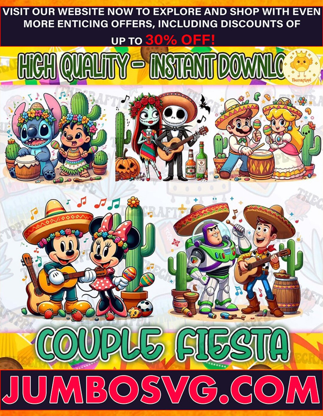 5 Fiesta Cartoon Couple Png Bundle, Fiesta Squad Png, Cinco De Mayo ...