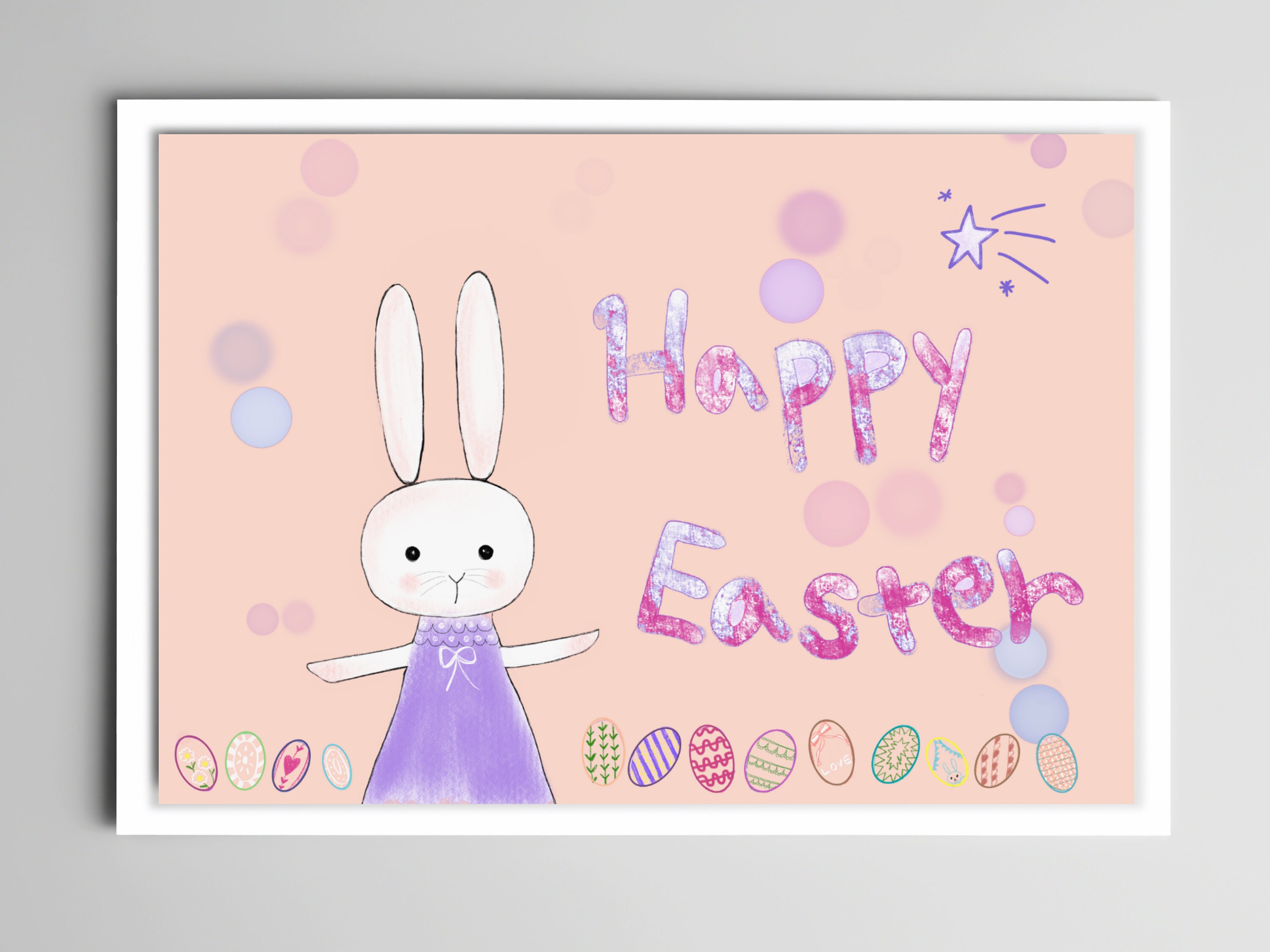 Happy Easter Printable Card Pastel Bunny Egg Calligraphy Greeting ...