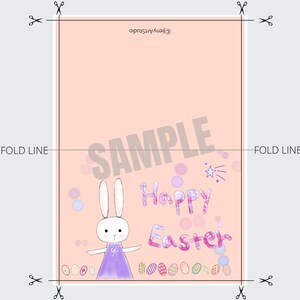 Happy Easter Printable Card Pastel Bunny Egg Calligraphy Greeting ...