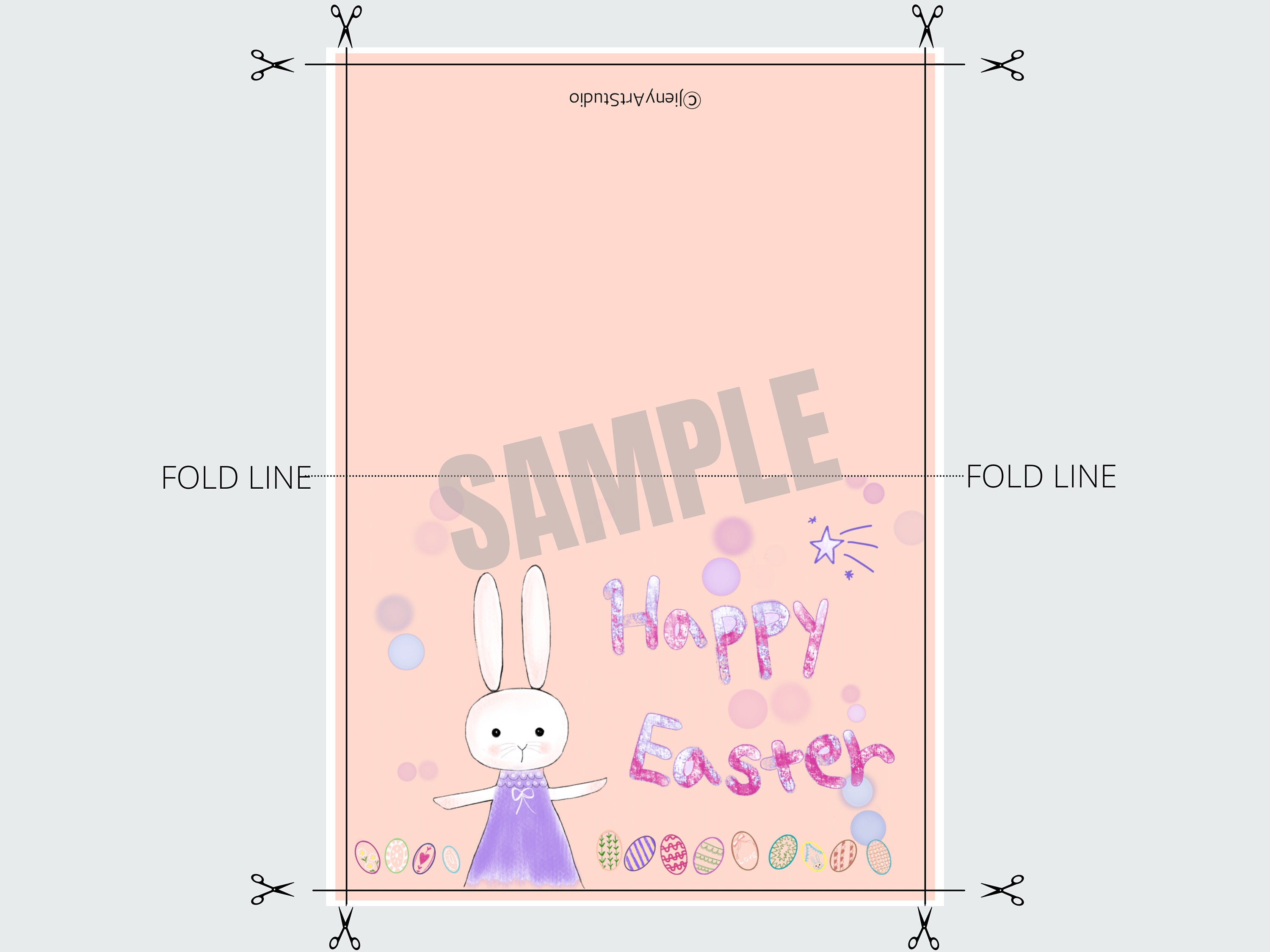 Happy Easter Printable Card Pastel Bunny Egg Calligraphy Greeting ...
