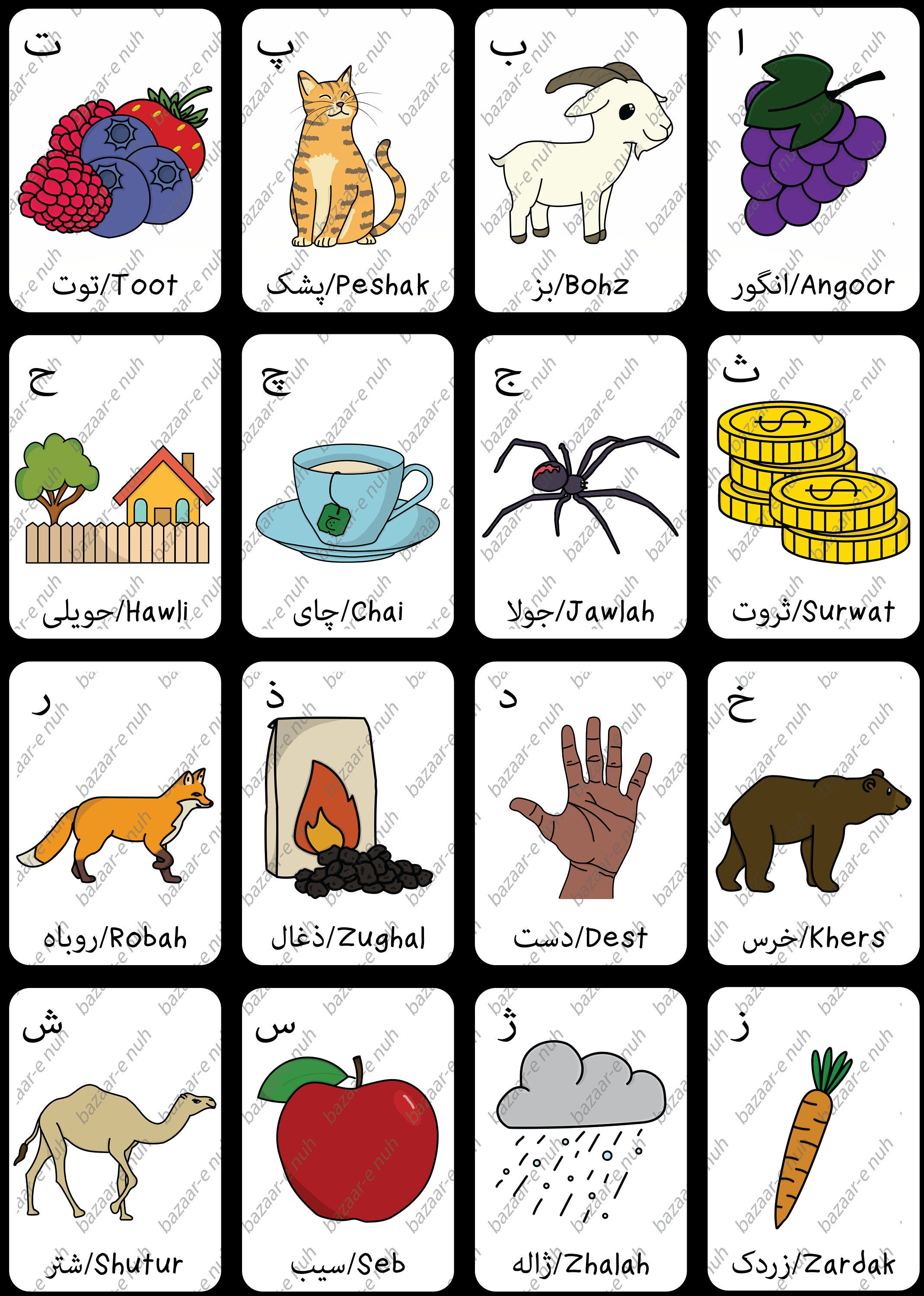 Dari Alphabet Flashcards with Transliterations - Etsy