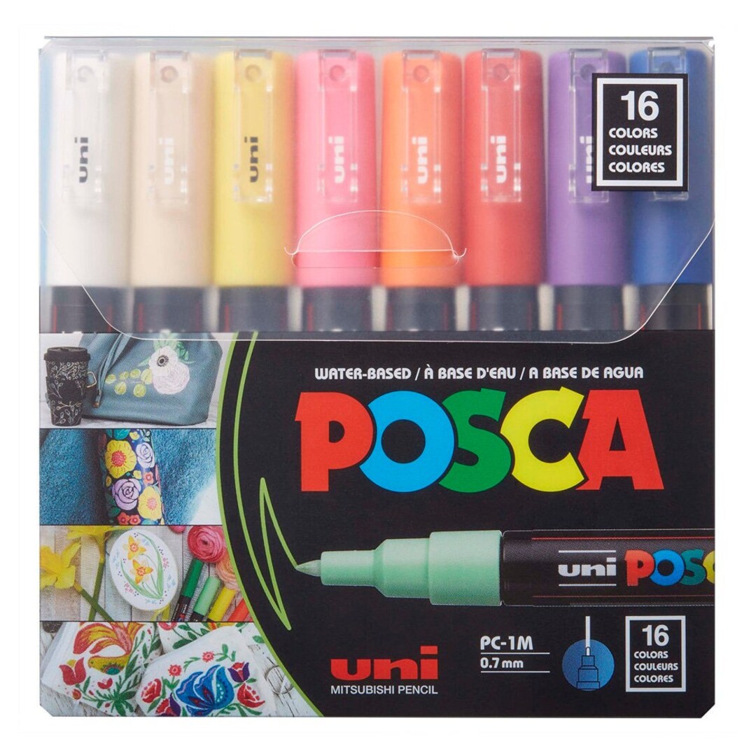Posca Extra-fine Tapered Tip Basic Set Paint Pen Set of 16 Pens for Art ...