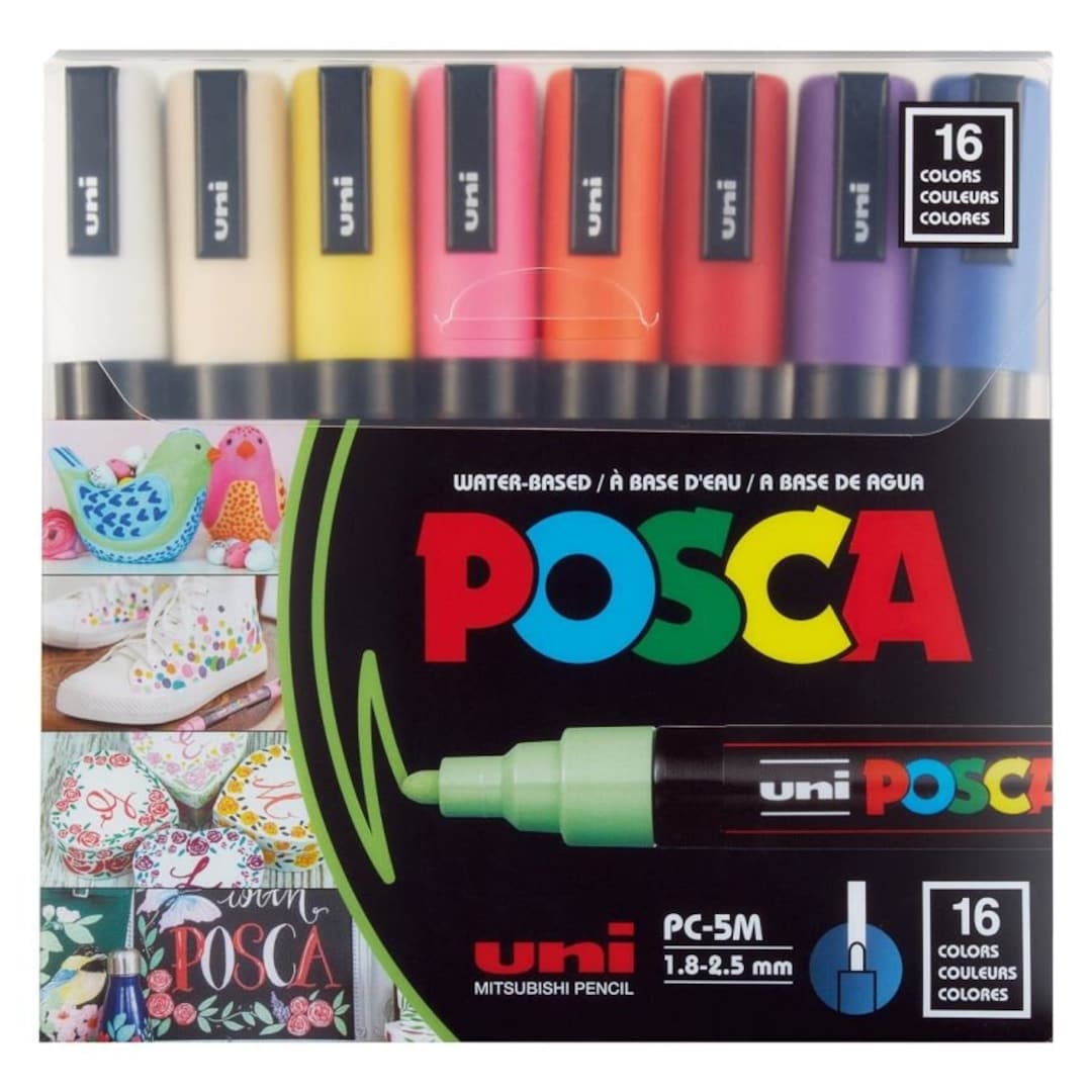 Posca PC-5M Medium Basic Paint Pen Set of 16 Pens for Art, Craft ...