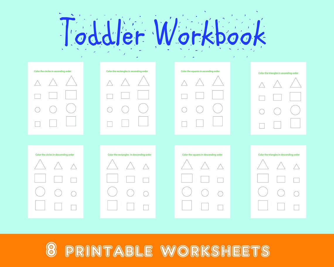 TODDLER WORKBOOK (8 Printable Worksheets),preschool Learning, Kids ...