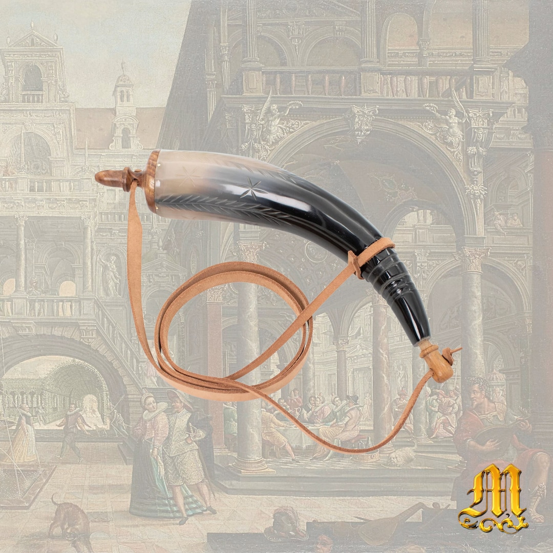 Hand Carved Powder Horn With Leather Strap for Civil War Re-enactment ...