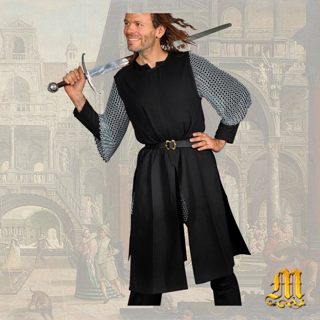 Knight Tabard Medieval Black Surcoat Renaissance SCA LARP Sleeveless ...