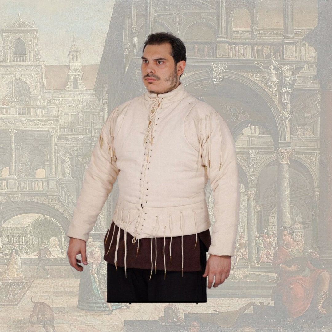 XV Century Arming Doublet Full Sleeves Coat With Brass Aiglets Ecru ...