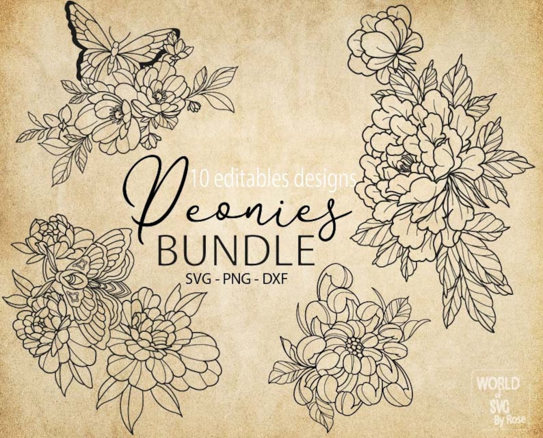 Peonies Bundle Svg Peony Png Design Peony Line Art Floral - Etsy