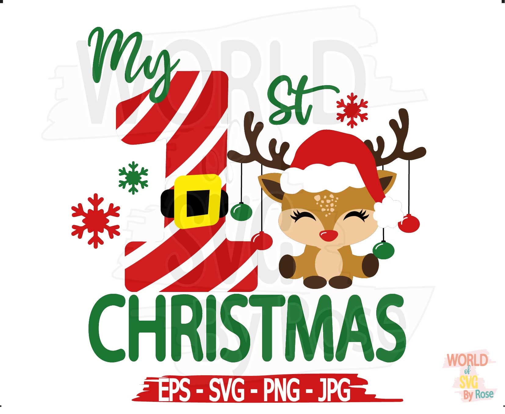 My 1st Christmas Svg Girl Reindeer Face Svg Christmas Svg - Etsy