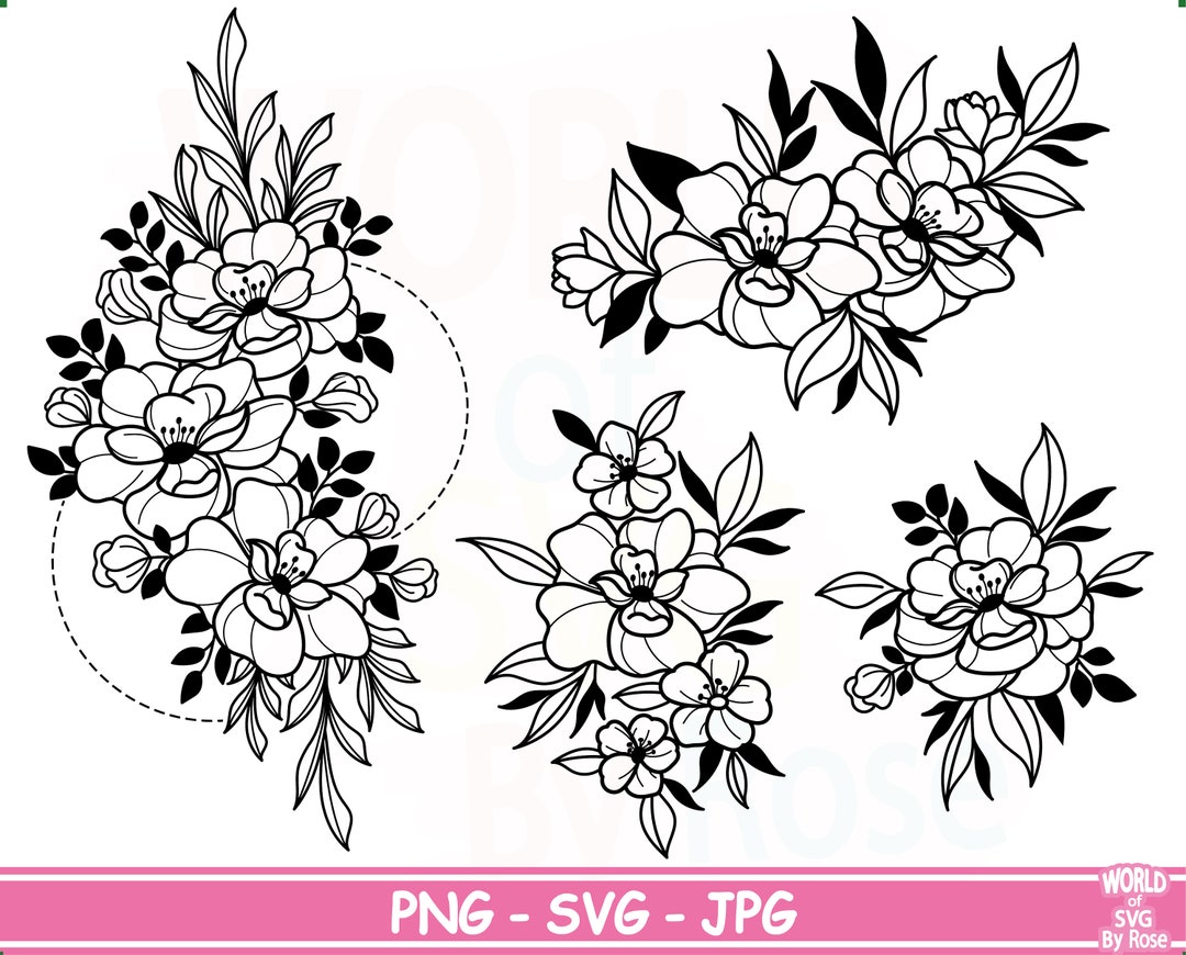 Floral Bundle Svg, Flower Bundle Svg, Floral Silhouette, Floral Spring ...