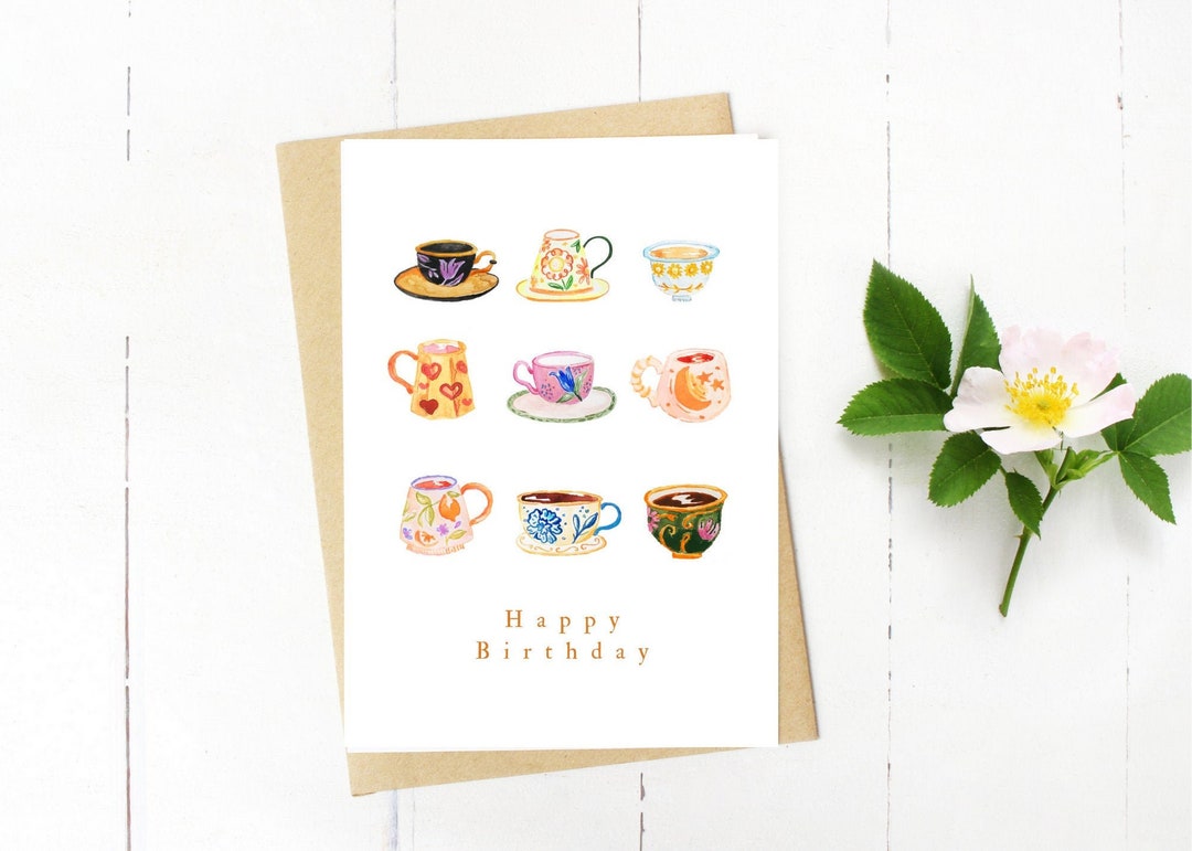 Happy Birthday Tea Time Card, Cups of Tea Birthday Card, Tea Lover ...
