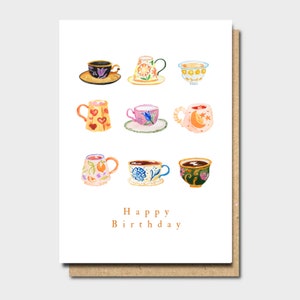 Happy Birthday Tea Time Card Cups of Tea Birthday Card Tea - Etsy
