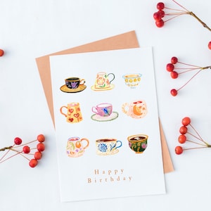 Happy Birthday Tea Time Card, Cups of Tea Birthday Card, Tea Lover ...