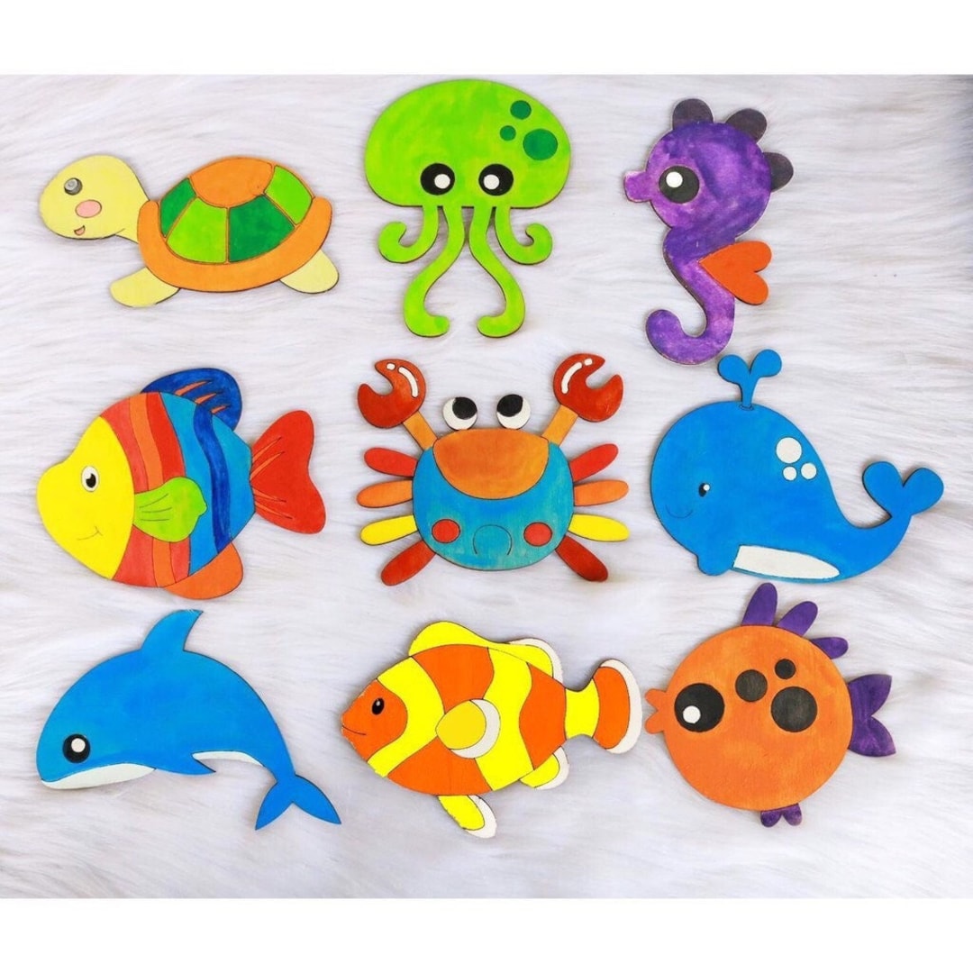Wooden Sea Creatures. Wood Craft Shapes. Sea Creatures Painting Kit for ...