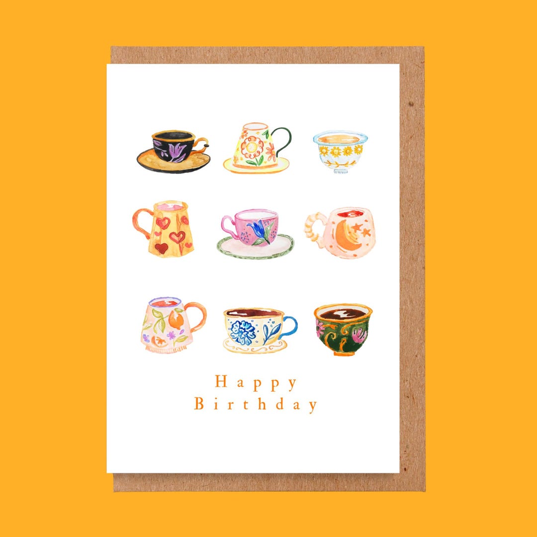 Happy Birthday Tea Time Card, Cups of Tea Birthday Card, Tea Lover ...