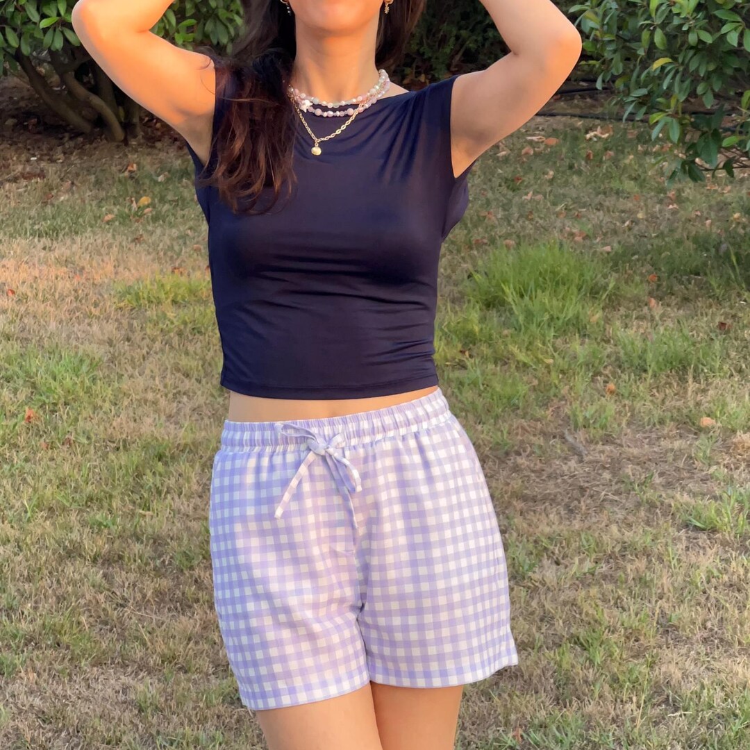 Linen Blend Handmade Gingham Boxer Shorts - Lilac | MÓIDE - Etsy