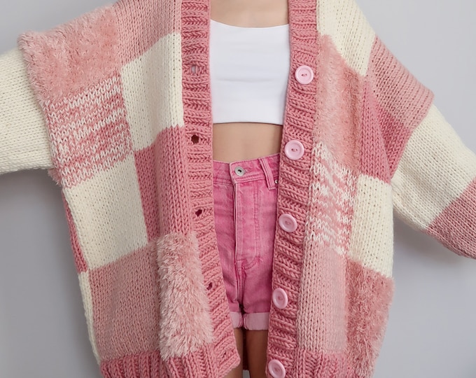 Pink Thinner Patchwork Cardigan I Feel so Cool Custom Orders - Etsy